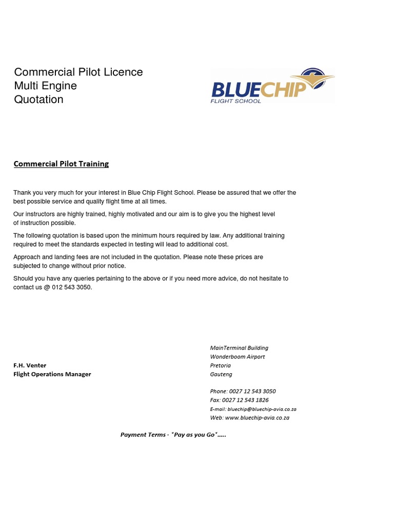 CPL Multi-Engine Quotation | PDF | Flight Instructor | Trainer (Aircraft)