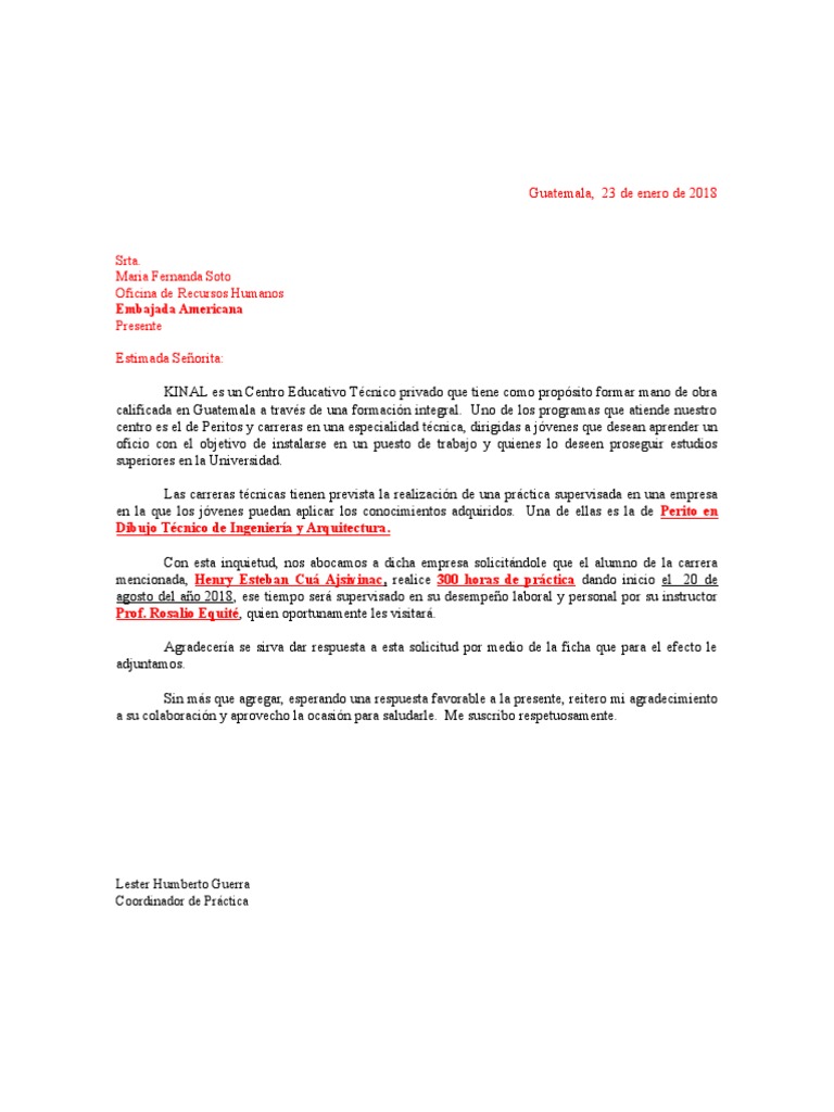 Carta para Solicitud de Prácticas 2 | PDF