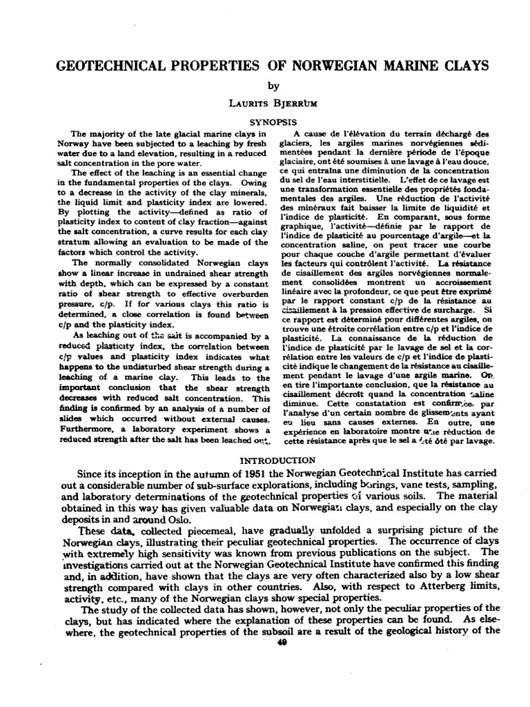 Geotechnical Properties of Norwegian Marine Clays-Bjerrum | PDF ...