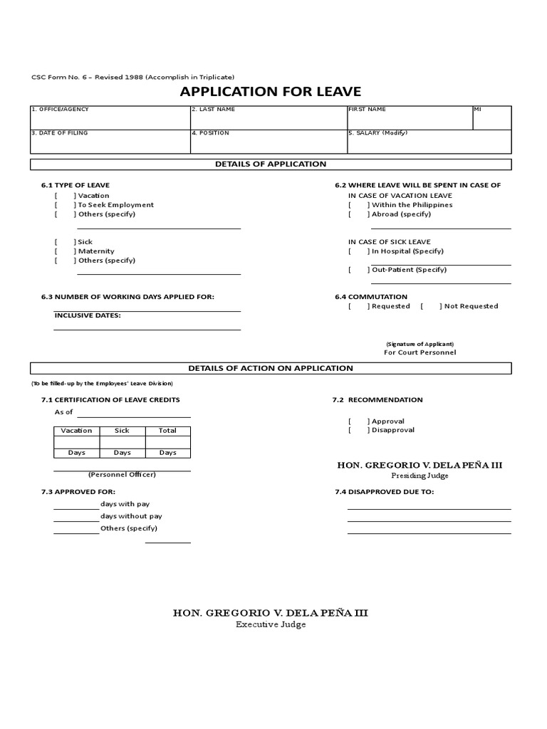 2017 CSC Leave Forms (Judiciary) | PDF | Courts | Employment