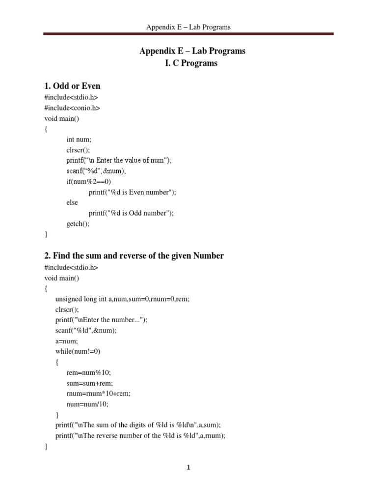 Appendix E - Lab Programs I. C Programs 1. Odd or Even | PDF | Queue (Abstract Data Type ...