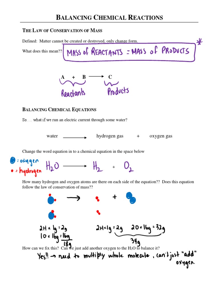 10 - Balancing Chem Equations Notes Key | PDF | Physical Chemistry ...