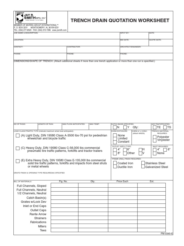 Trench Drain Quotation Worksheet | PDF | Building Engineering | Civil ...
