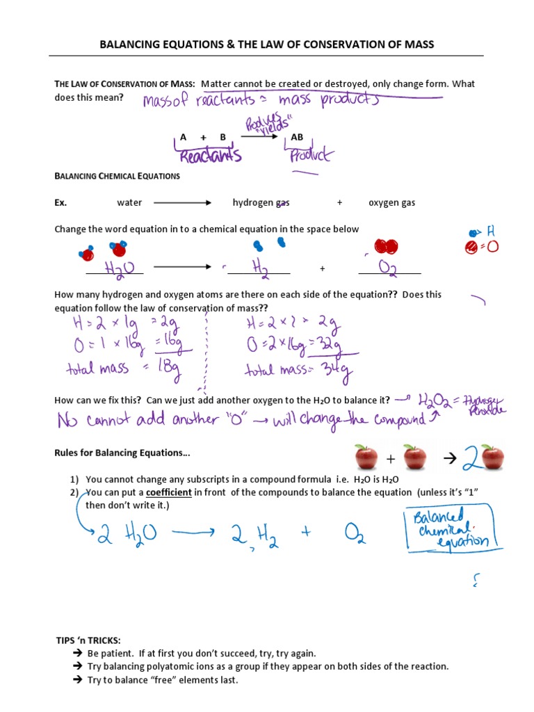 11 - Balancing Chem Equations Notes and Practice 2017 Key | PDF