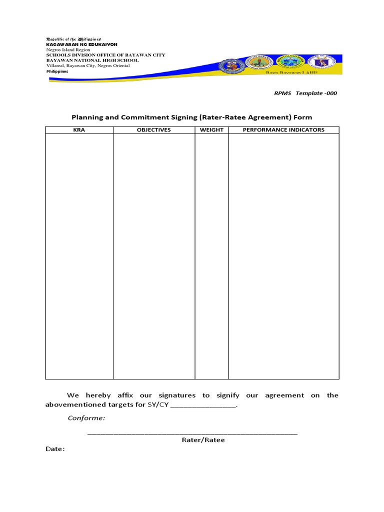 Planning and Commitment Signing (Rater-Ratee Agreement) Form | PDF
