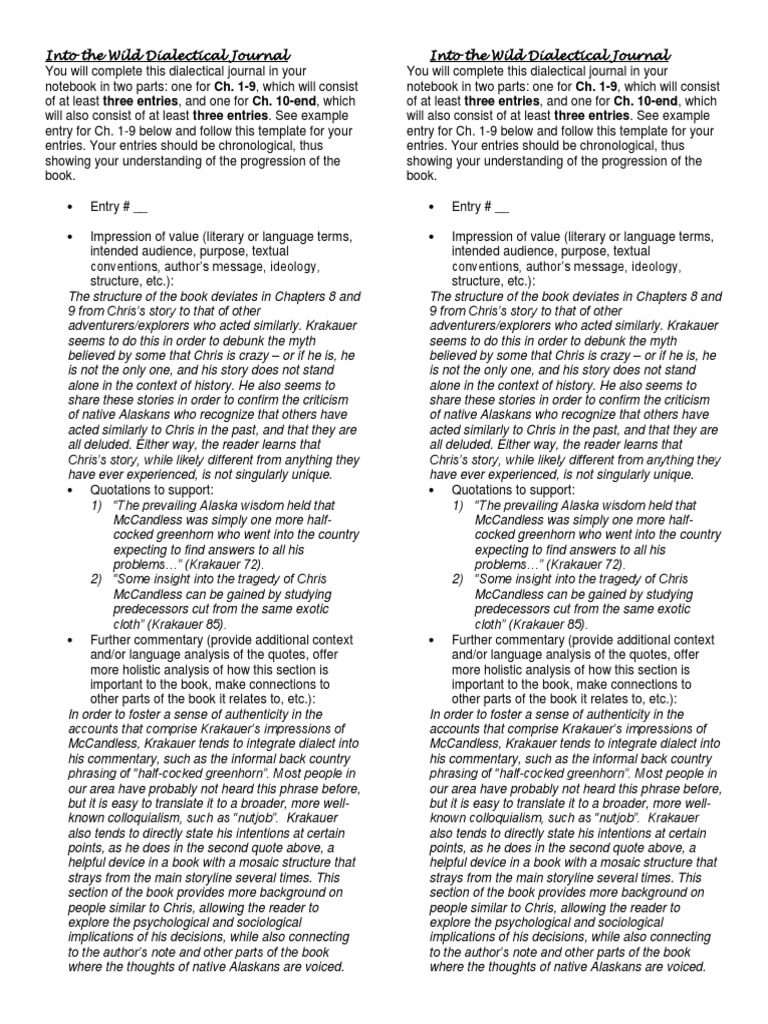 Into The Wild - Dialectical Journal Template | Download Free PDF ...