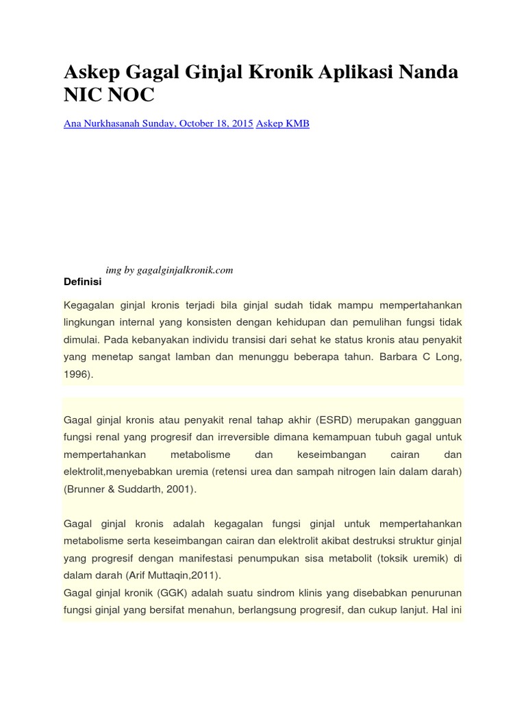 Askep Gagal Ginjal Kronik Aplikasi Nanda NIC NOC | PDF