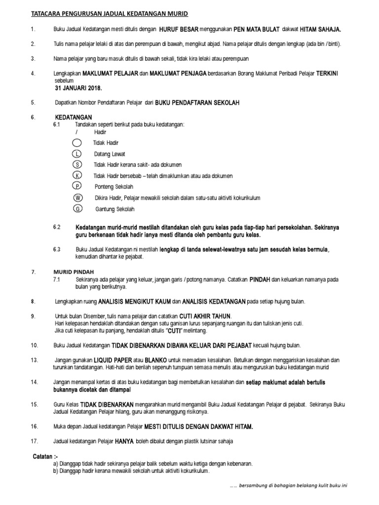 Tatacara Pengurusan Jadual Kedatangan Murid 1 | PDF