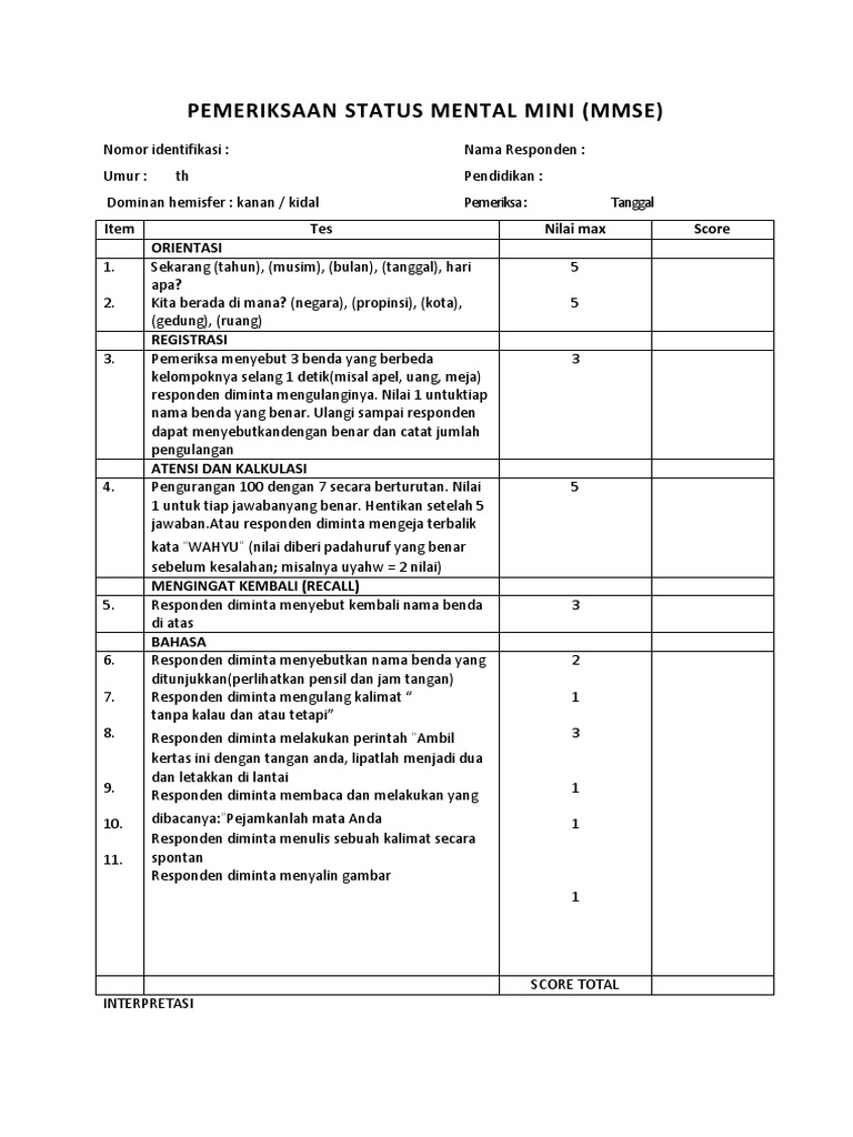 MMSE Tes Mental | PDF