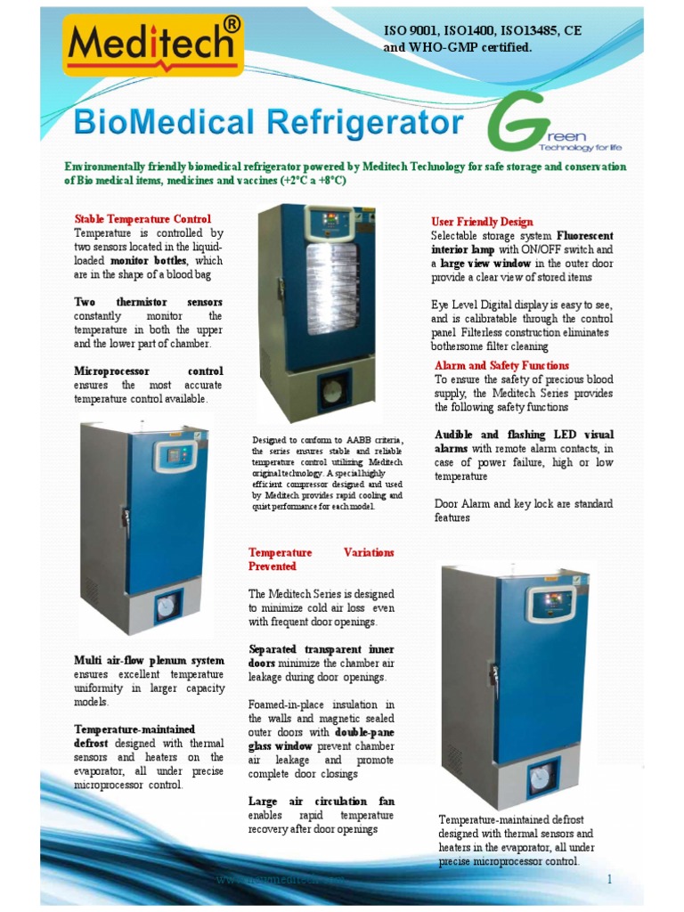 Meditech Biomedical Refrigerator Specs | PDF | Refrigerator | Door