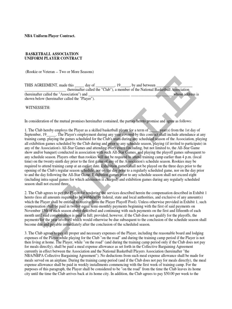 NBA Uniform Player Contract Template | PDF | Assignment (Law) | Workers ...