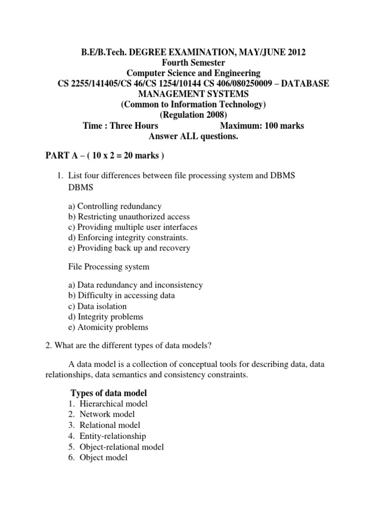 DBMS Univ Question With Answer | PDF | Database Index | Databases