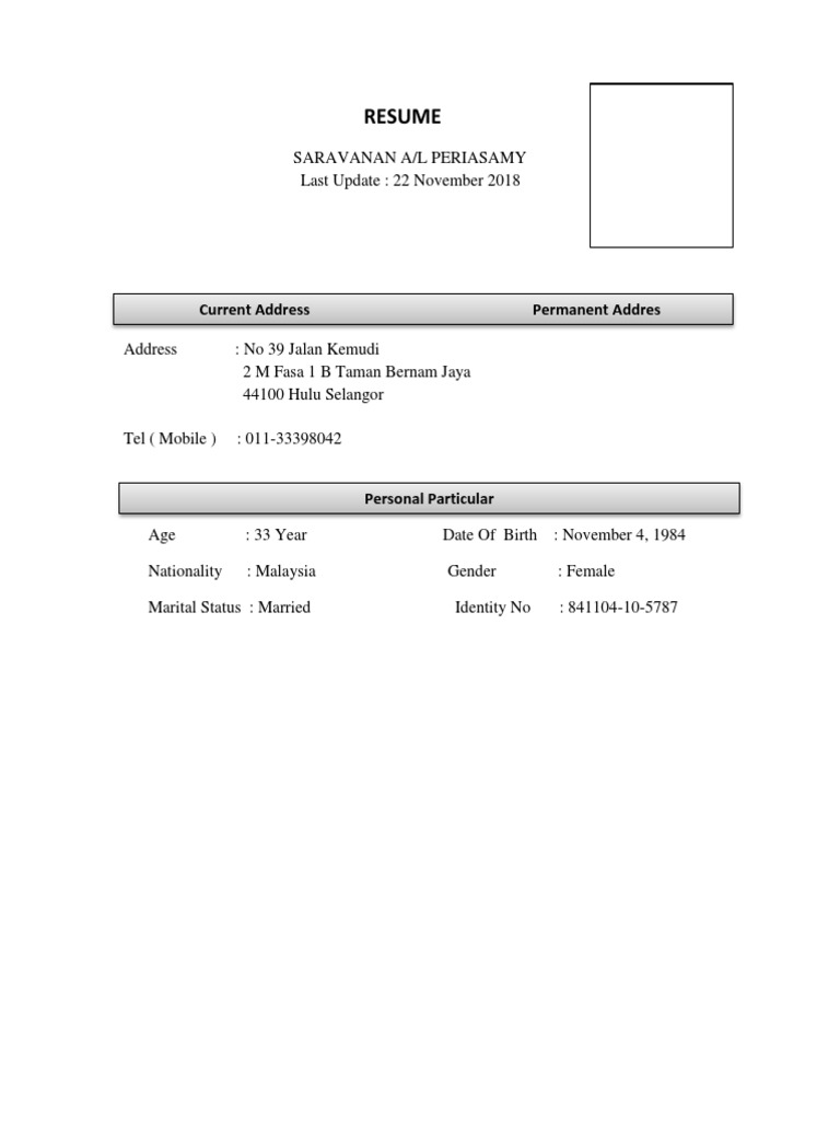 Resume: Current Address Permanent Addres | PDF