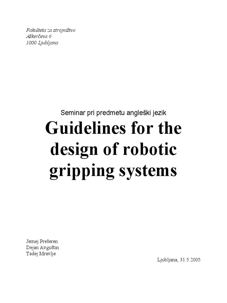 Guidelines For The Design of Robotic Gripping System - Doc PDF | PDF ...