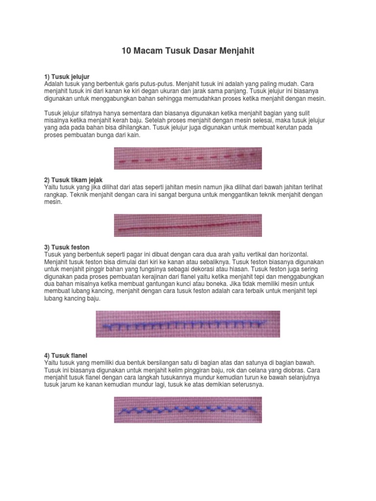 10 Jenis Tusuk Dasar Menjahit | PDF