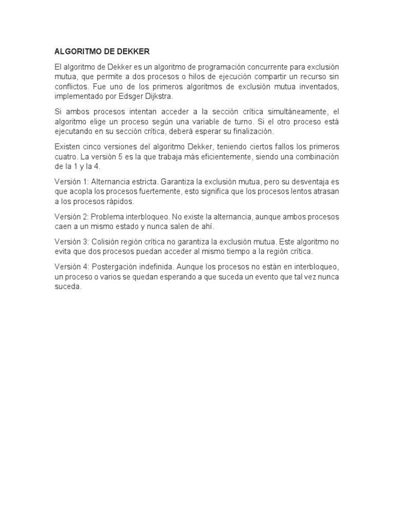 Algoritmo Dekker | PDF | Concurrencia (informática) | Algoritmos