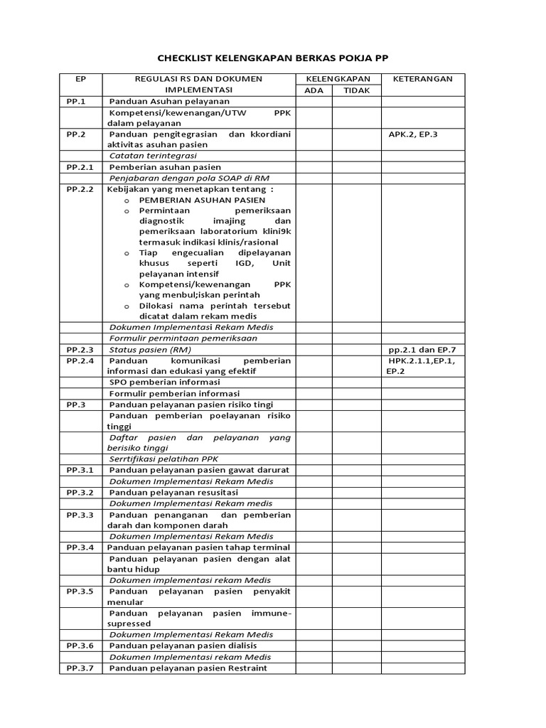 Checklist Kelengkapan Berkas Pokja PP | PDF