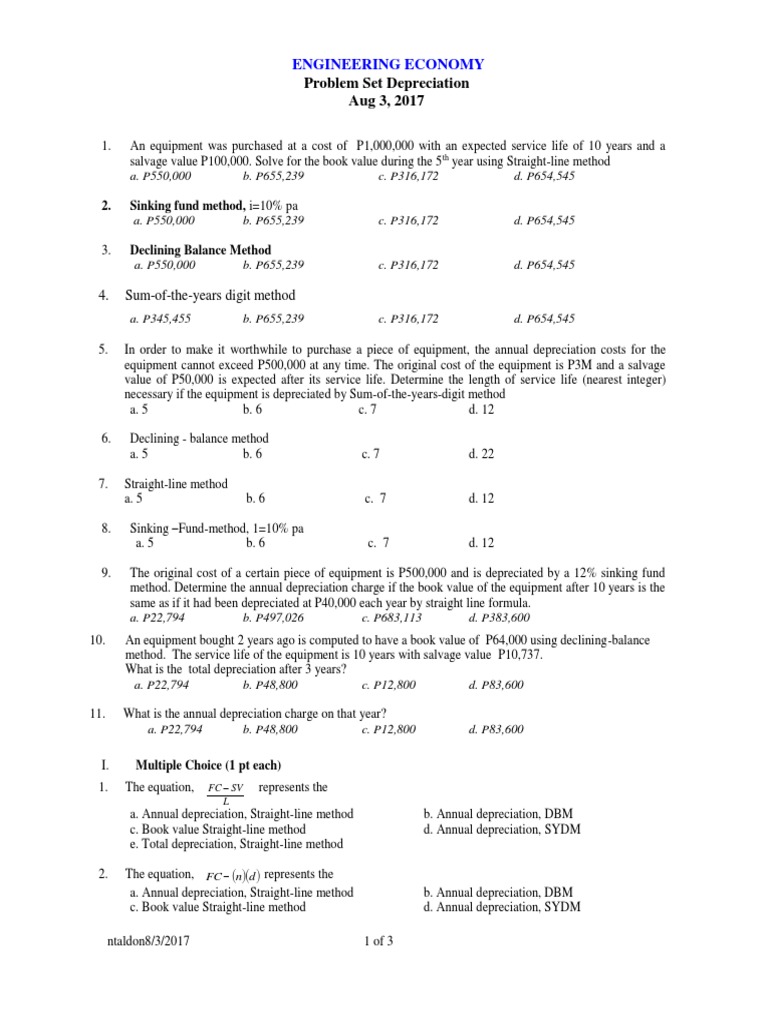 Midterm Problem Set Depreciation Aug 3, 2017 Q | PDF | Depreciation | Balance Sheet