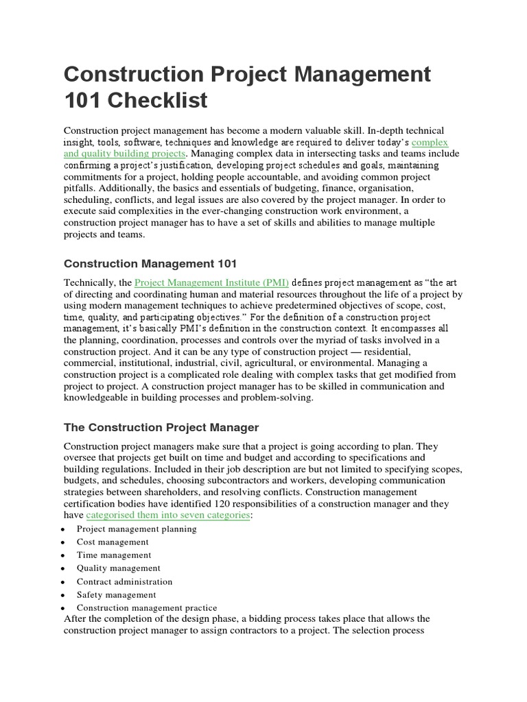 Construction Project Management Checklist | PDF | Construction ...