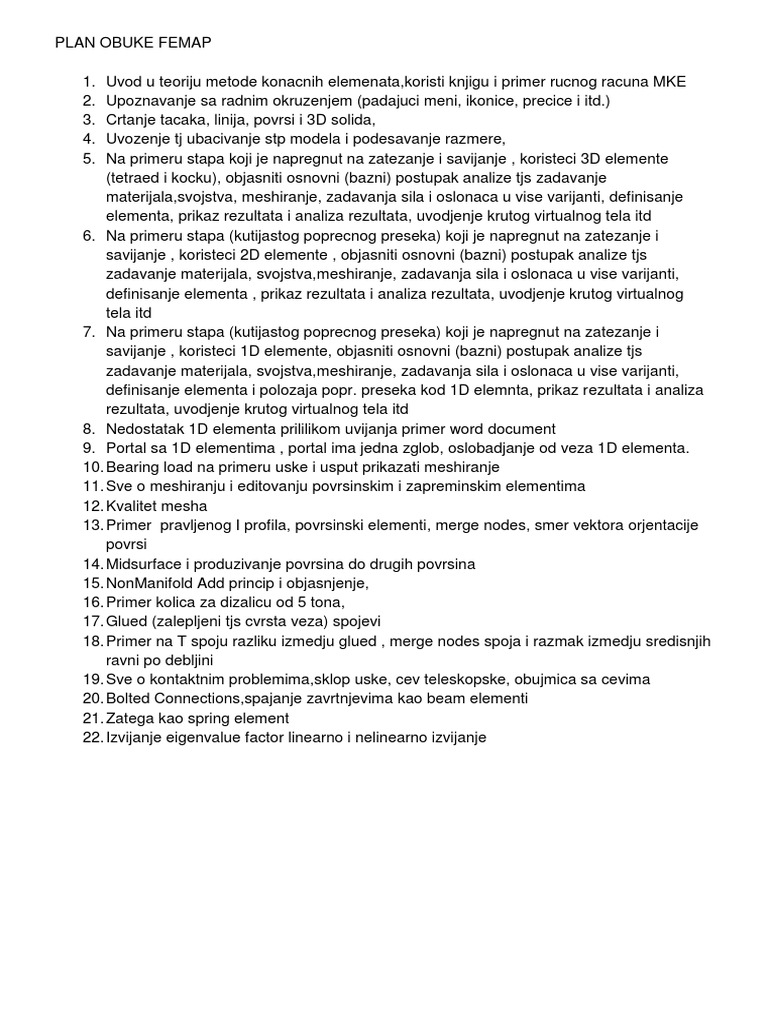 Plan Obuke Femap 17.07 | PDF