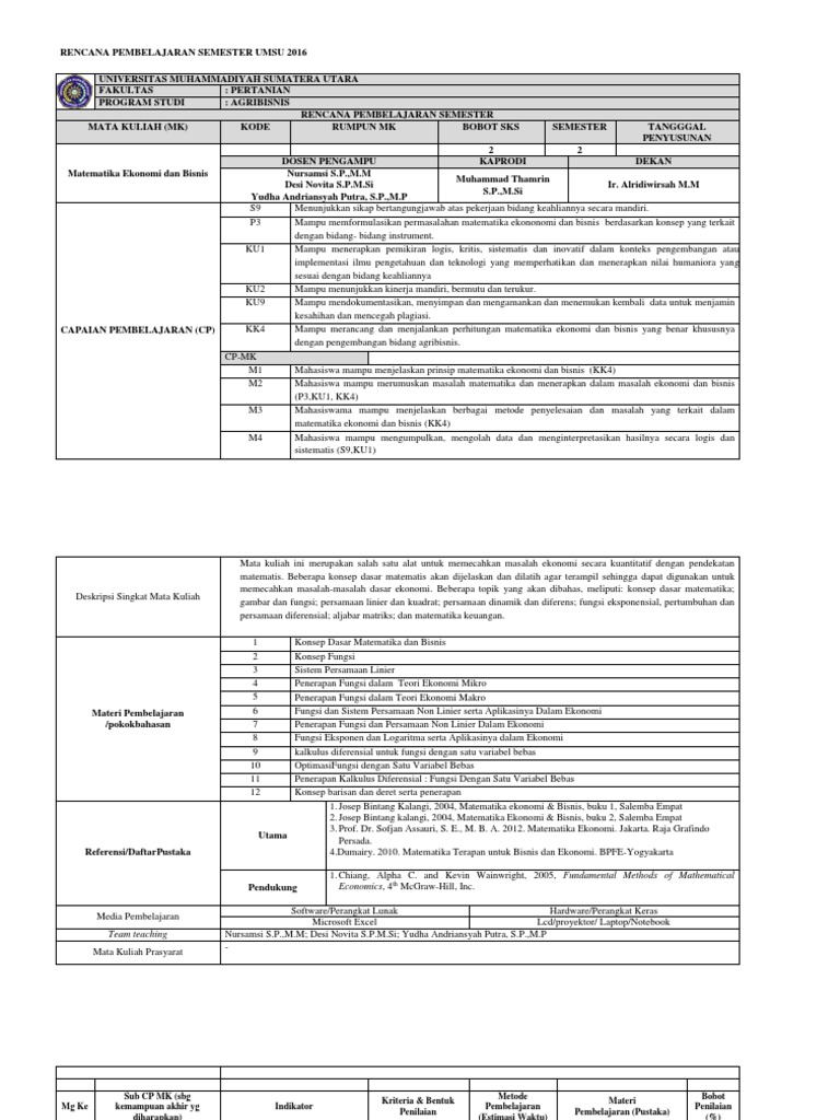 RPS Matematika Ekonomi | PDF