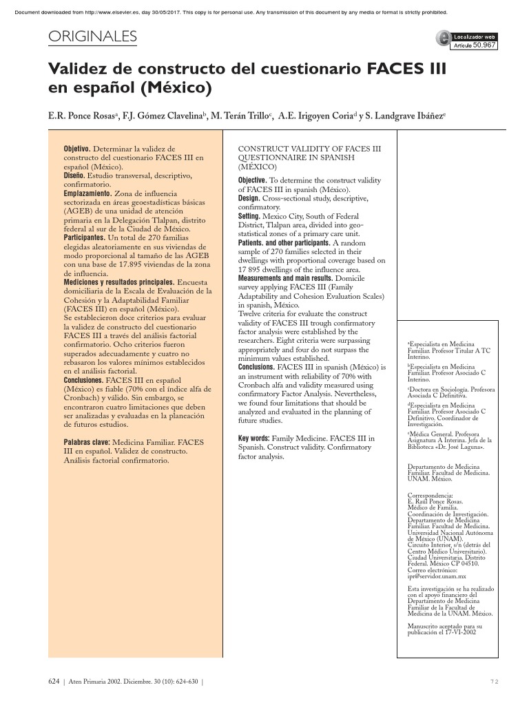 Fiabilidad Faces III PDF | PDF | Validez (Estadísticas) | Psicometría