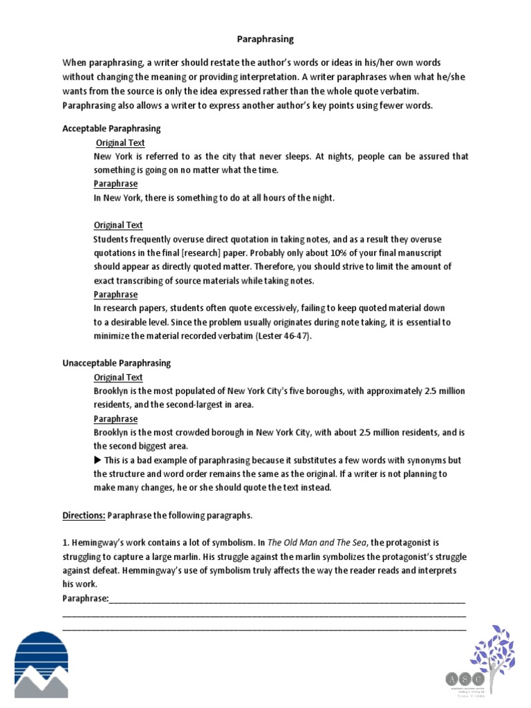 Paraphrasing Materials | PDF