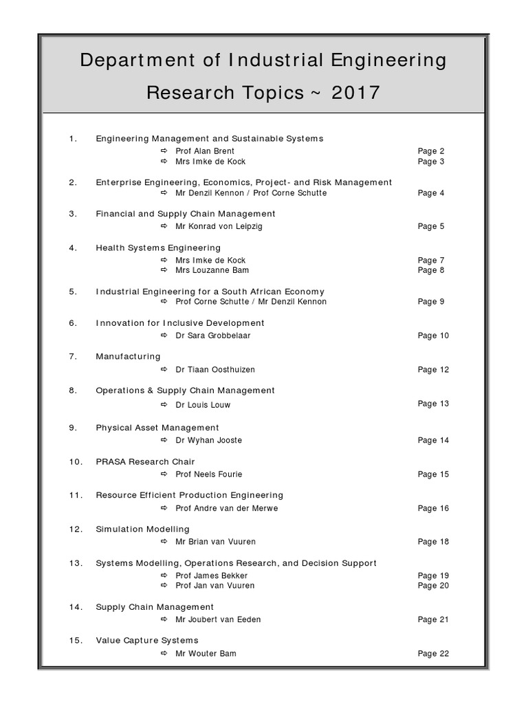 Industrial Engineering Research Topics 2017 | PDF | Health Care ...