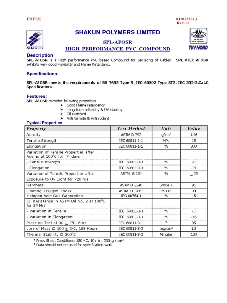 Shakun Polymers Limited: Spl-Afosr High Performance PVC Compound | PDF ...