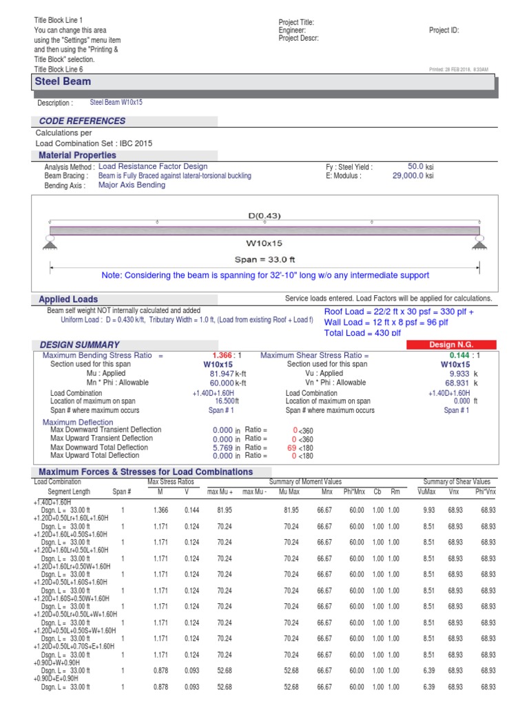 Enercalcs BEam W10x15 Check Calcs Properties | PDF | Bending | Beam ...