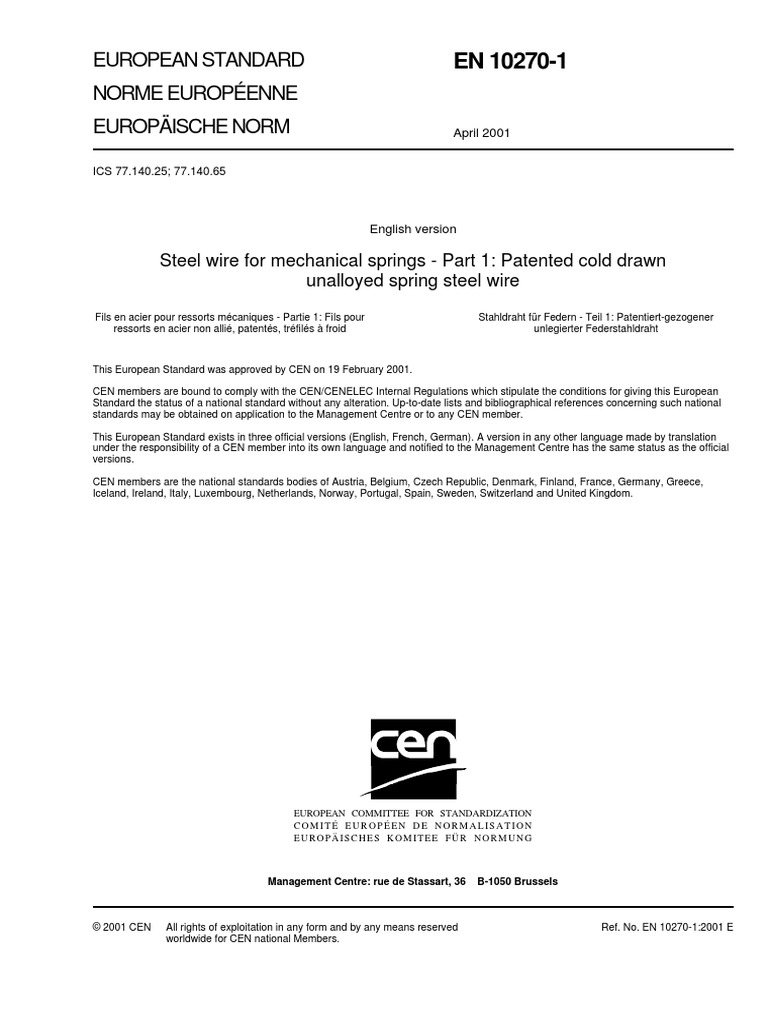 En 10270 1 2001 Filo Per Molle | PDF | Fracture | Strength Of Materials
