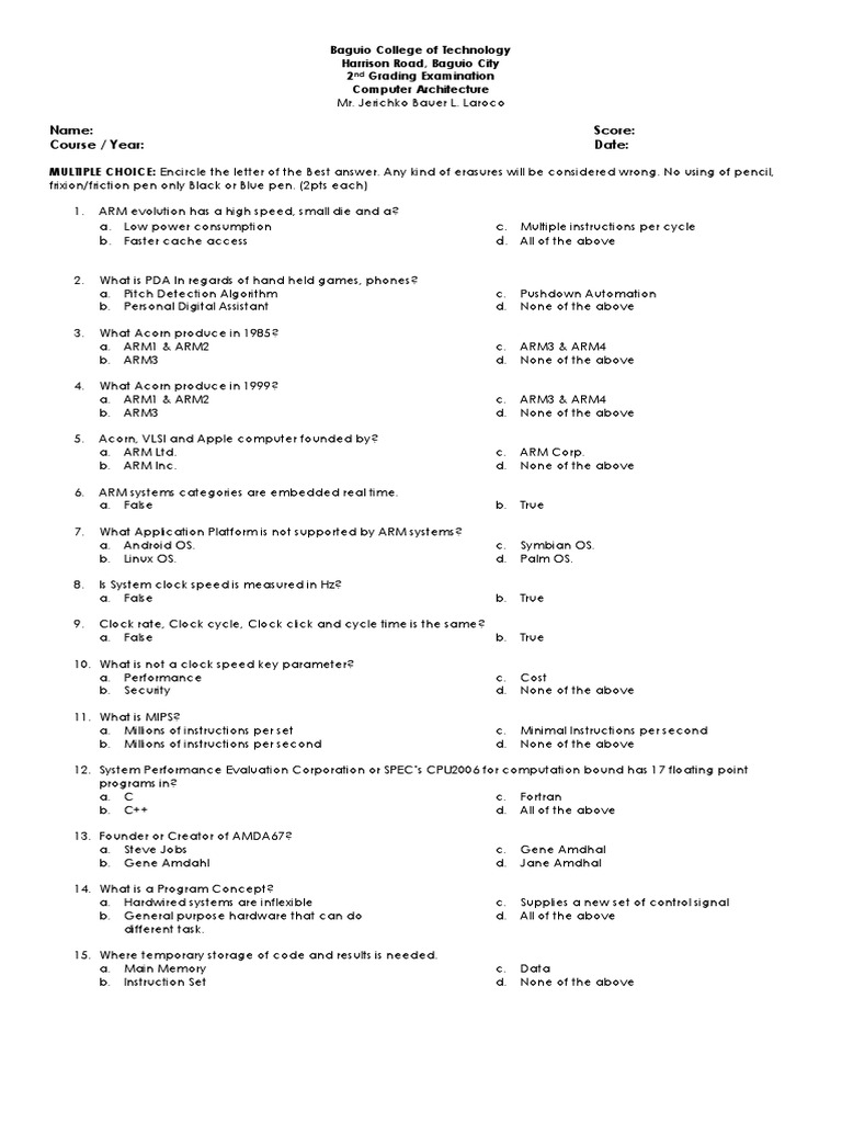 COMP ARCH 2nd Grading | PDF | Arm Architecture | C (Programming Language)