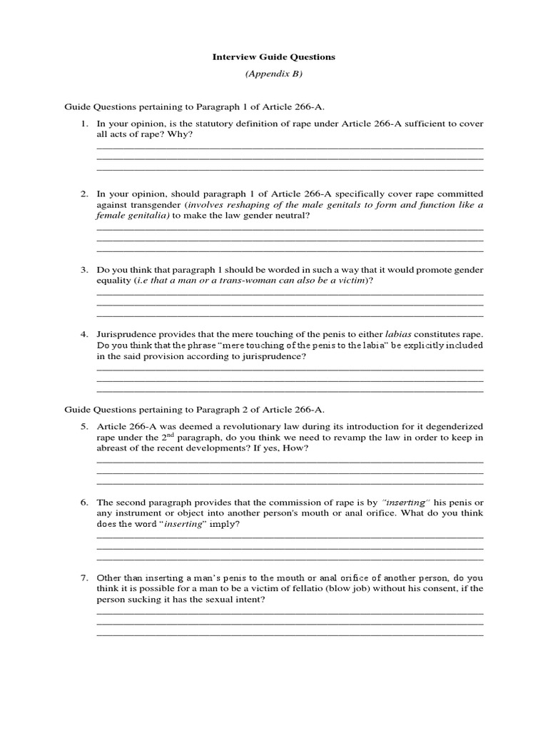 Interview Guide Questions | PDF | Rape | Crime & Violence