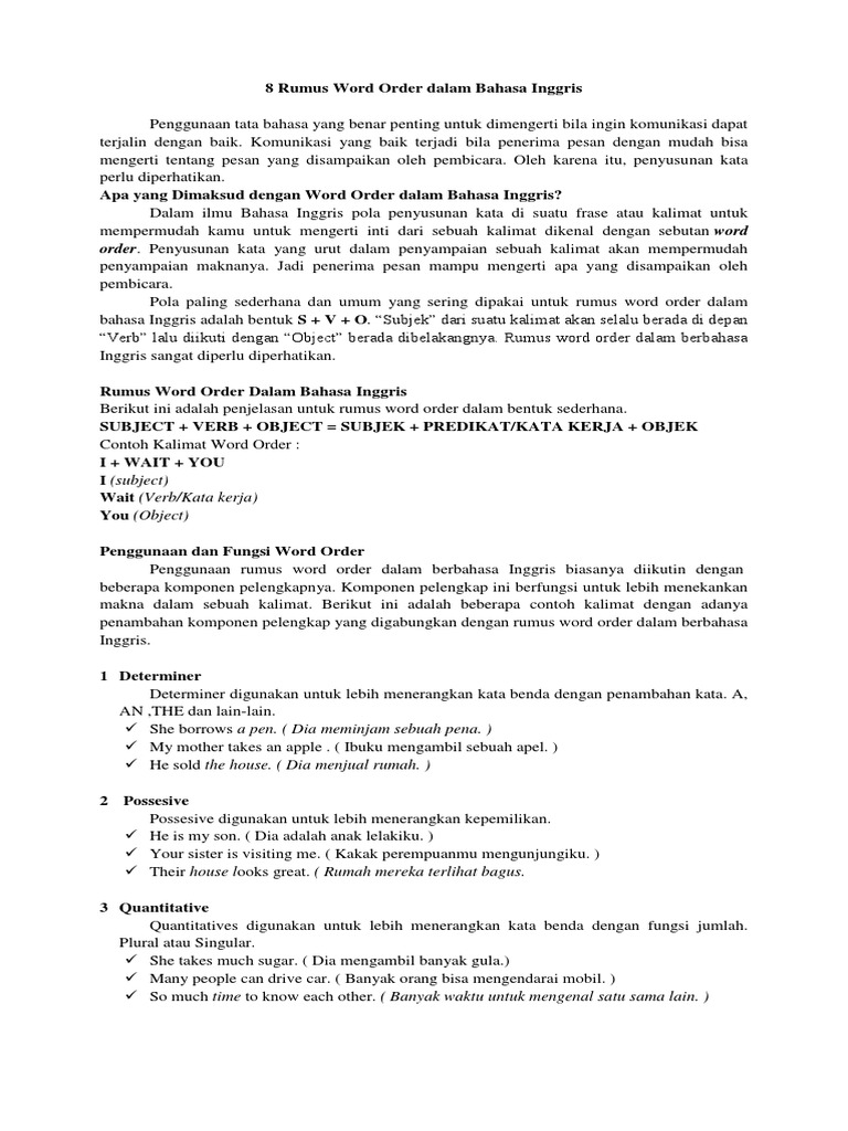 Panduan Rumus Word Order Inggris | PDF