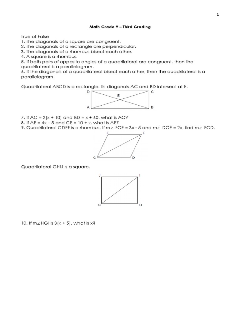 Math Grade 9 - 3rd Grading | PDF
