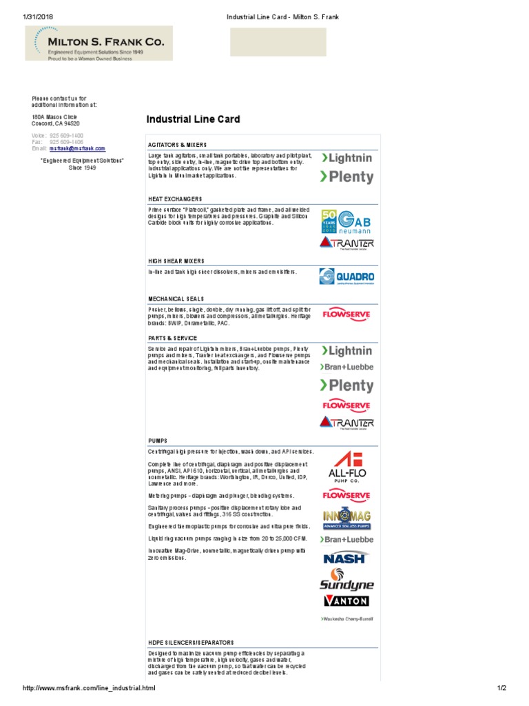 Industrial Line Card - Milton S | PDF | Pump | Mechanical Engineering
