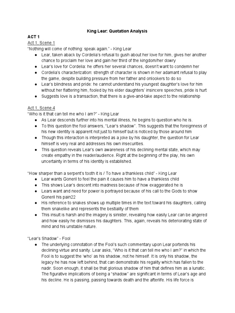 B2 King Lear Quote Analysis | PDF | King Lear | Shakespearean Tragedies