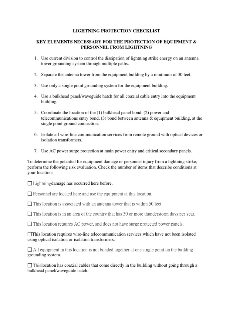 Lightning Protection Checklist Key Elements Necessary For The ...
