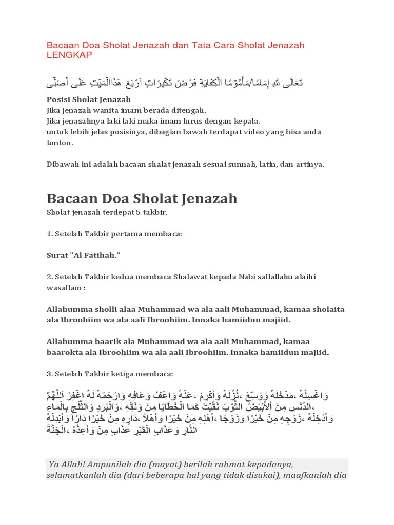 Bacaan Doa Sholat Jenazah Dan Tata Cara Sholat Jenazah LENGKAP | PDF