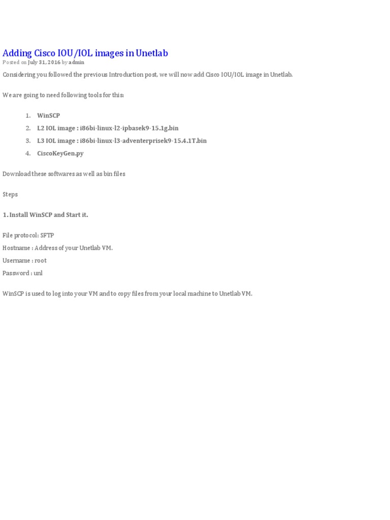 Adding Cisco IOU-IOL Images in Unetlab | PDF