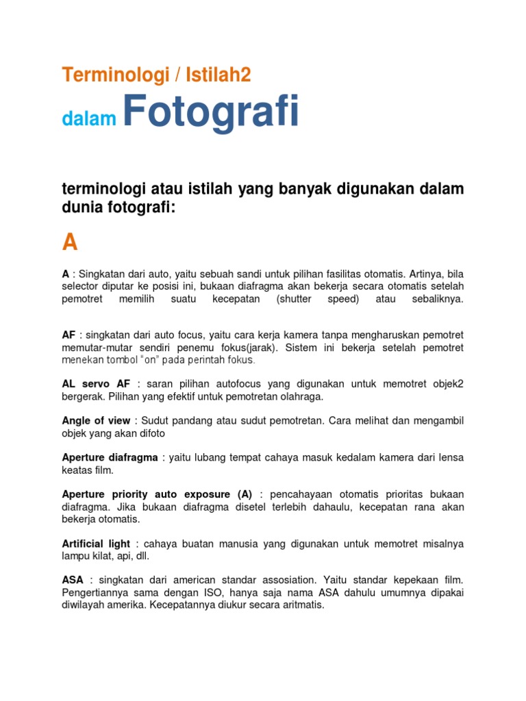 Terminologi Dalam Fotografi PDF | PDF