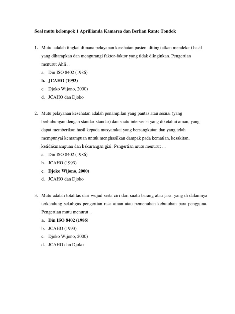 Soal Mutu 1-14 | PDF