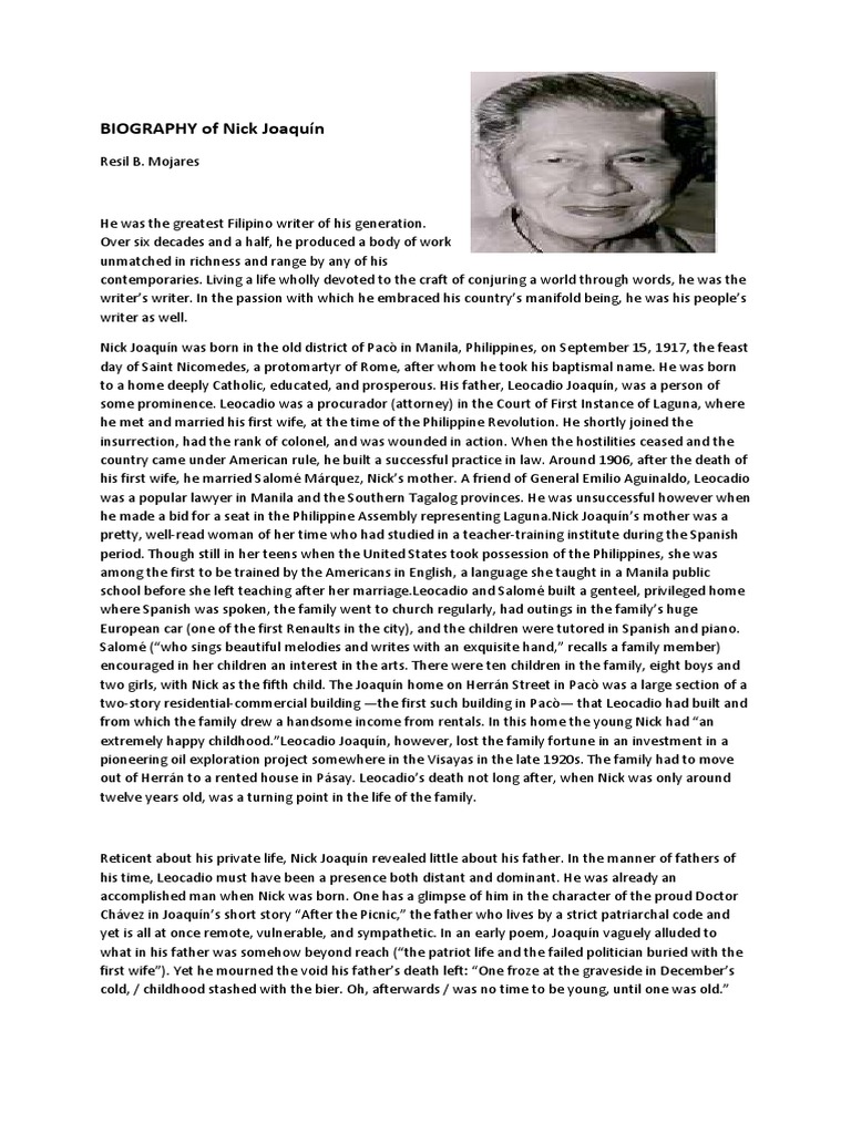 Biography of Nick Joaquín | PDF | Philippines