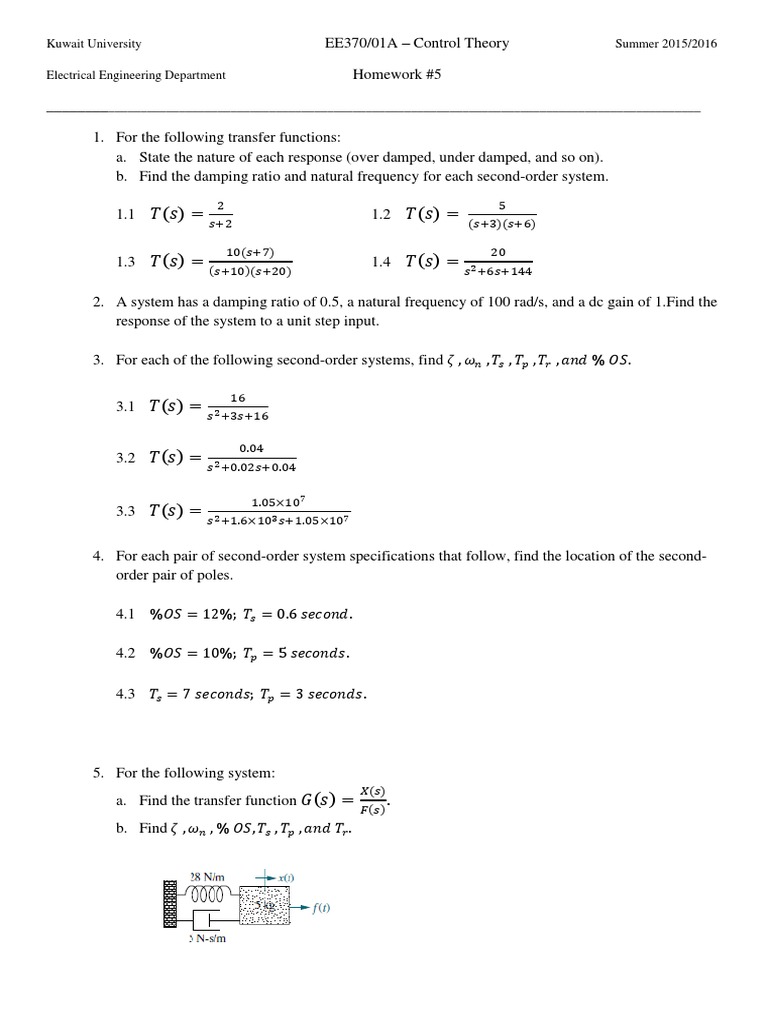 HW 5 | PDF | Control Theory | Telecommunications Engineering
