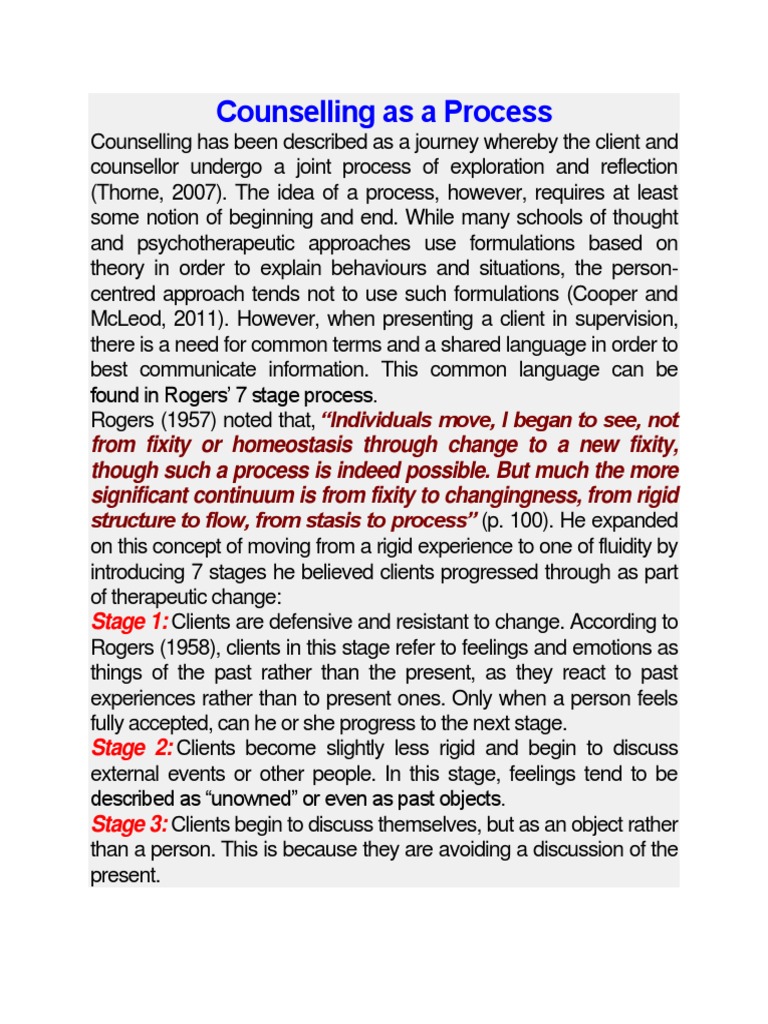 Counselling As A Process | PDF | Psychotherapy | Applied Psychology