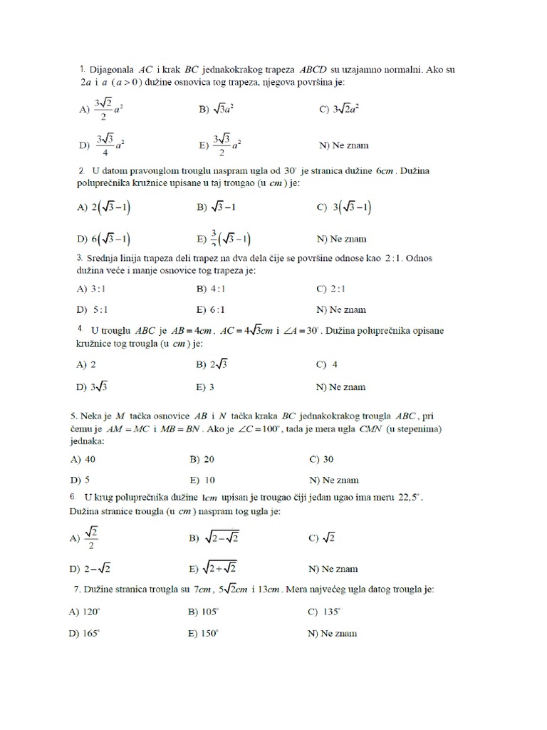 Test 1 Planimetrija | PDF