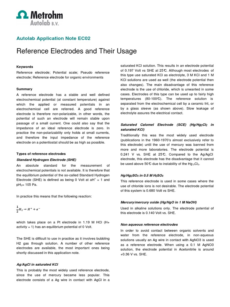 Autolab - EC02 - Reference Electrodes PDF | PDF | Capacitor | Electrochemistry