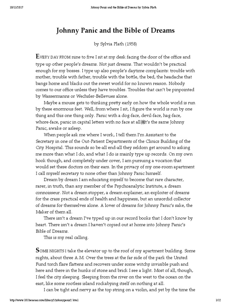 Johnny Panic and The Bible of Dreams by Sylvia Plath | PDF | Elevator ...