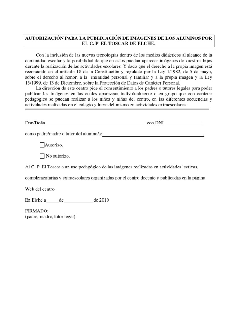 Autorización para Publicar Fotos y Trabajos de | PDF