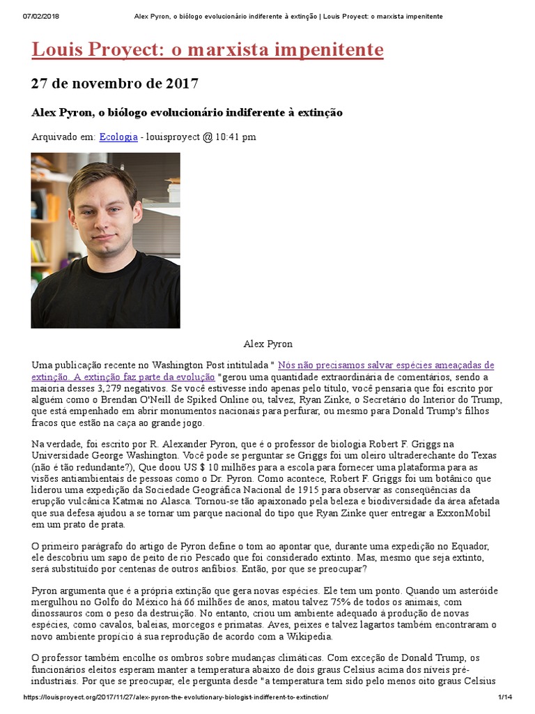Alex Pyron, o Biólogo Evolucionário Indiferente À Extinção - Louis ...